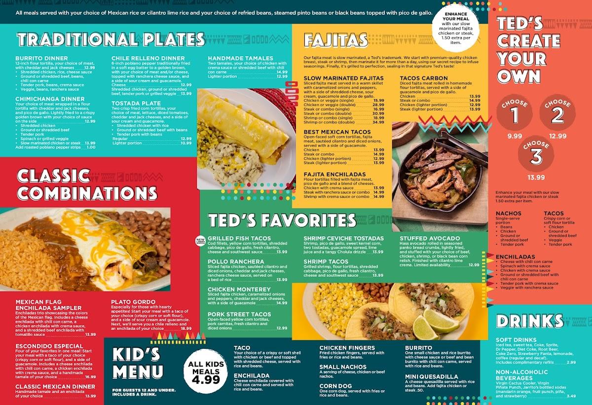Menu at Ted's Café Escondido restaurant, Oklahoma City, NW 68th St