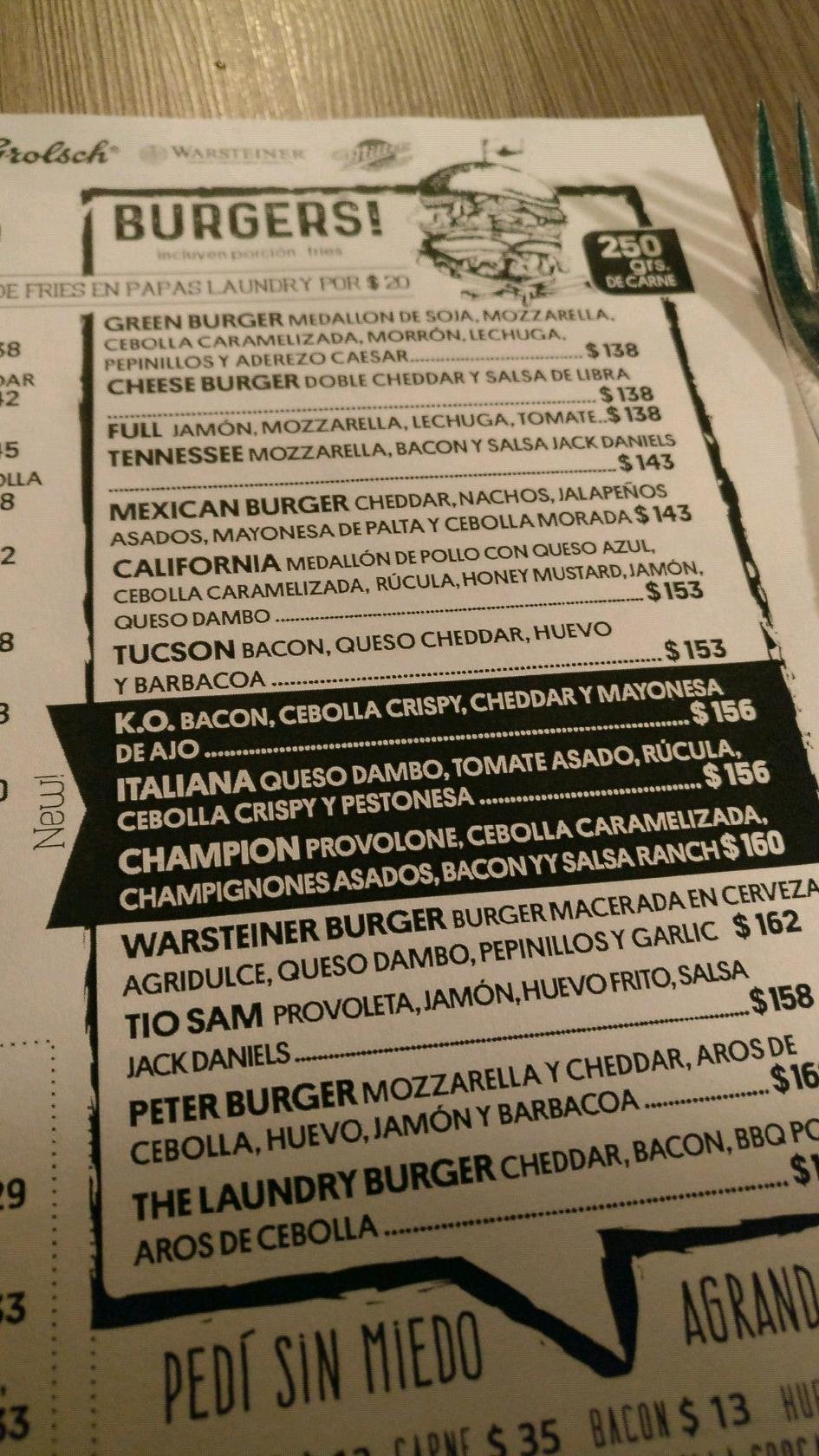 Menu at The Laundry pub & bar, Castelar