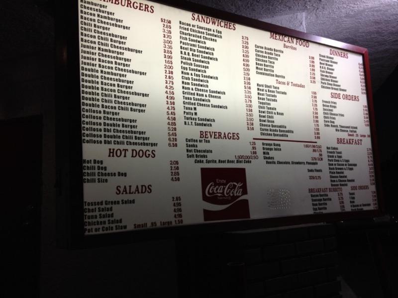 Menu at Valley Super Burger restaurant, Azusa