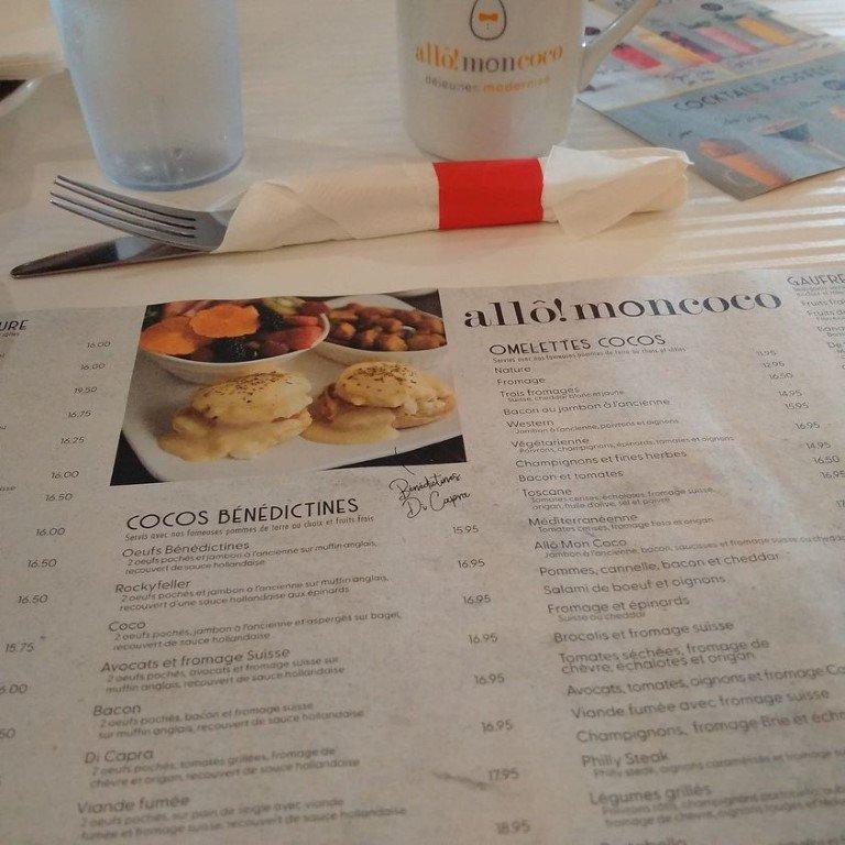 Menu at Allô mon Coco restaurant, Montréal, Boulevard Cote Vertu Ouest