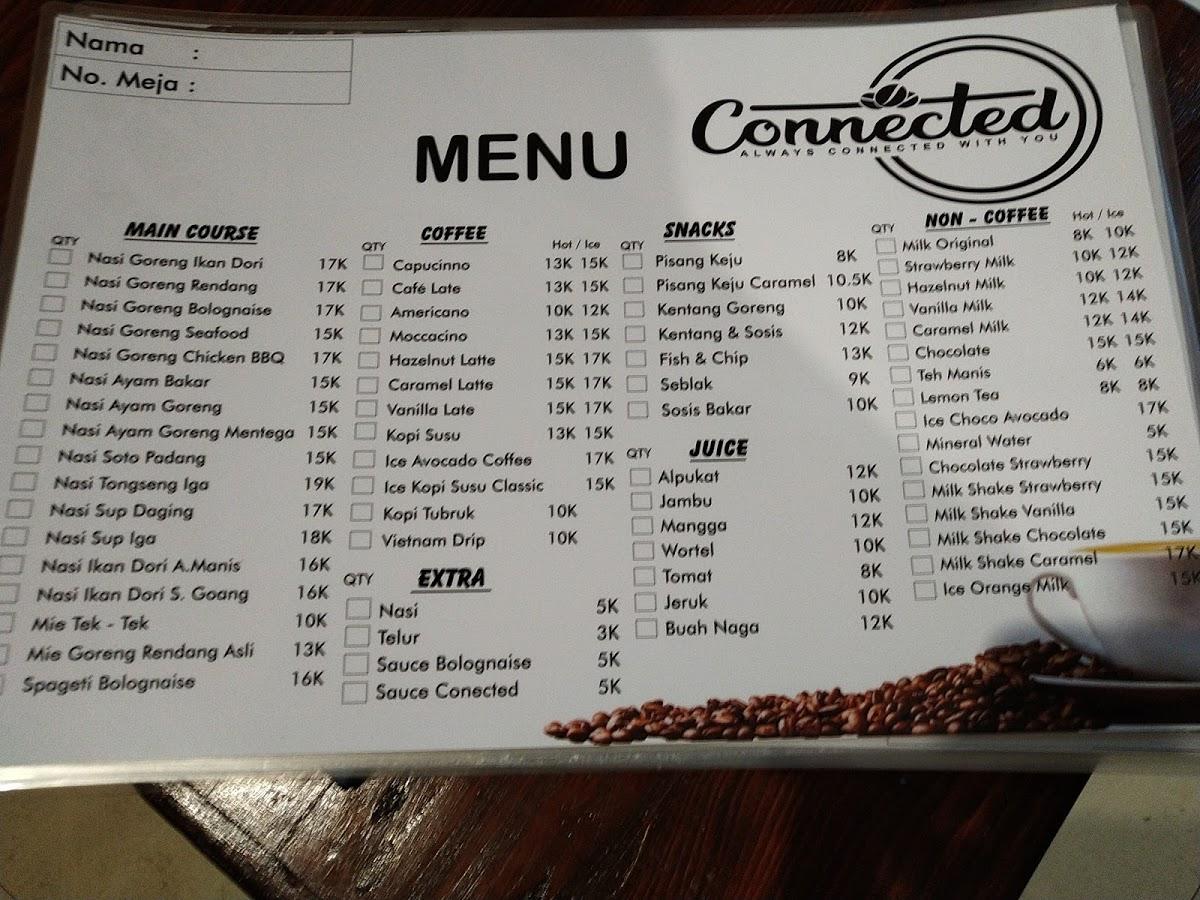 Menu at CONNECTED COFFEE cafe, Garut