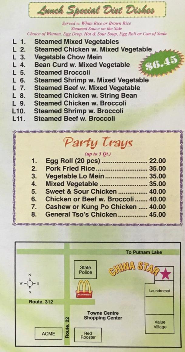 Menu at China Star Chinese Restaurant, Brewster Hill