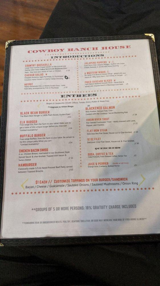 Menu at Cowboy Ranch House Bar & Restaurant, Bryce, E