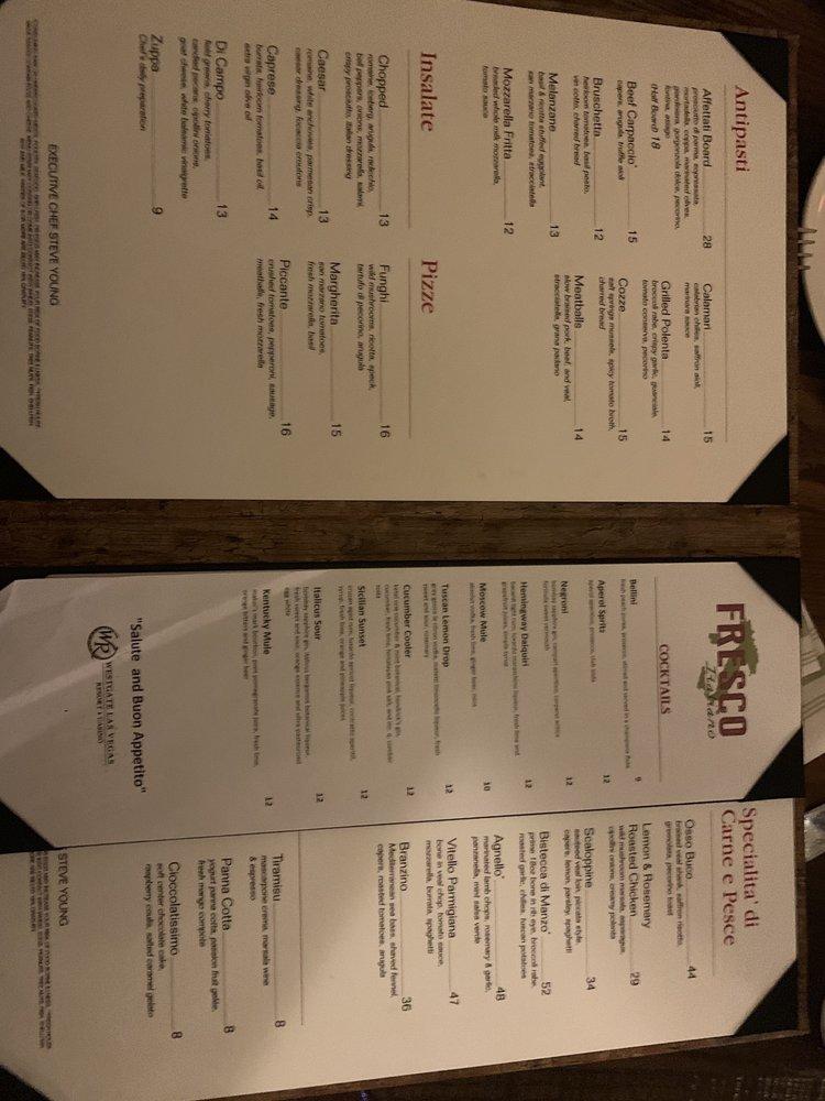 Menu at Fresco Italiano restaurant, Las Vegas, Paradise Rd