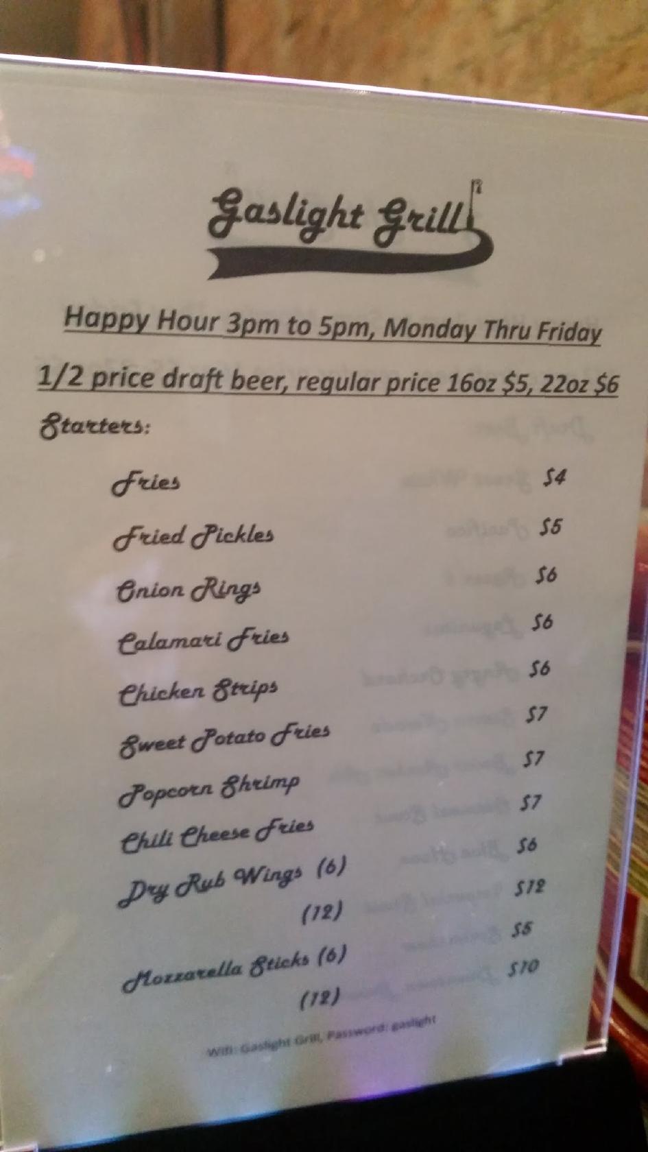 Menu at Gaslight Grill restaurant, Lakeport
