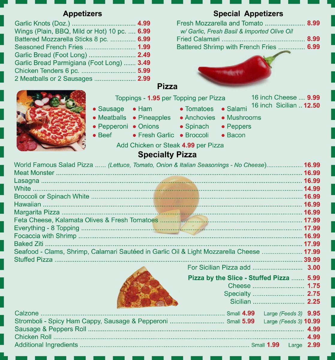 Menu at Gigi's Pizza and Pasta restaurant, Spring Hill