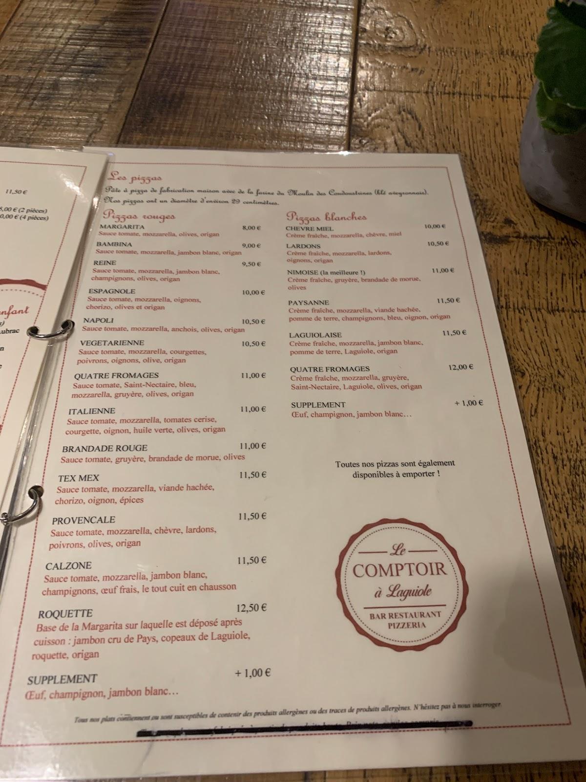 Carta del restaurante Le Comptoir, Laguiole