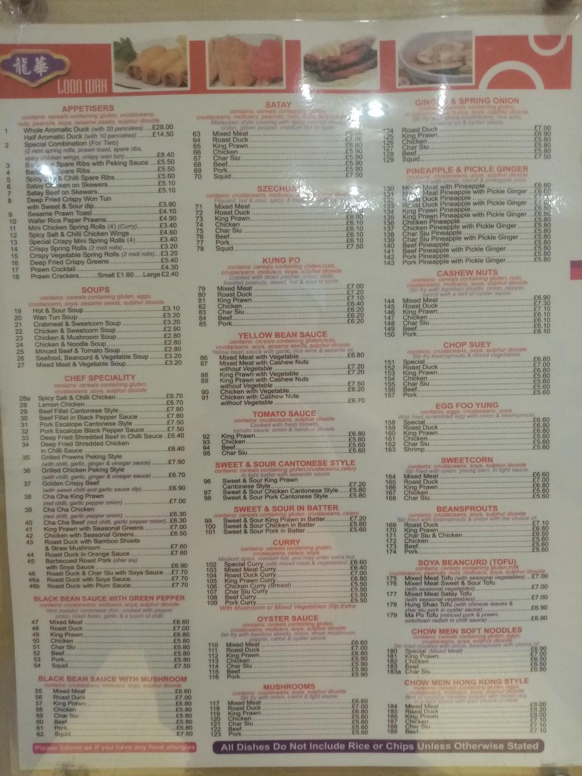 Menu at Loon Wah Chinese Takeaway fast food, Edinburgh