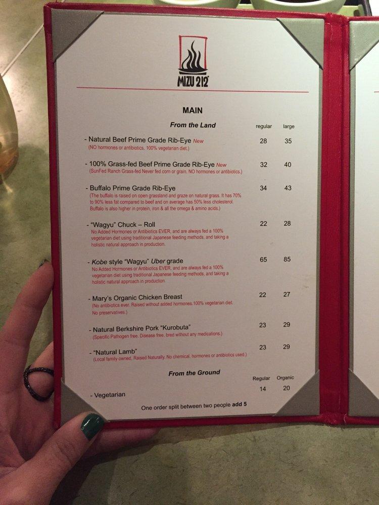 Menu at Mizu 212 restaurant, Los Angeles, Sawtelle Blvd