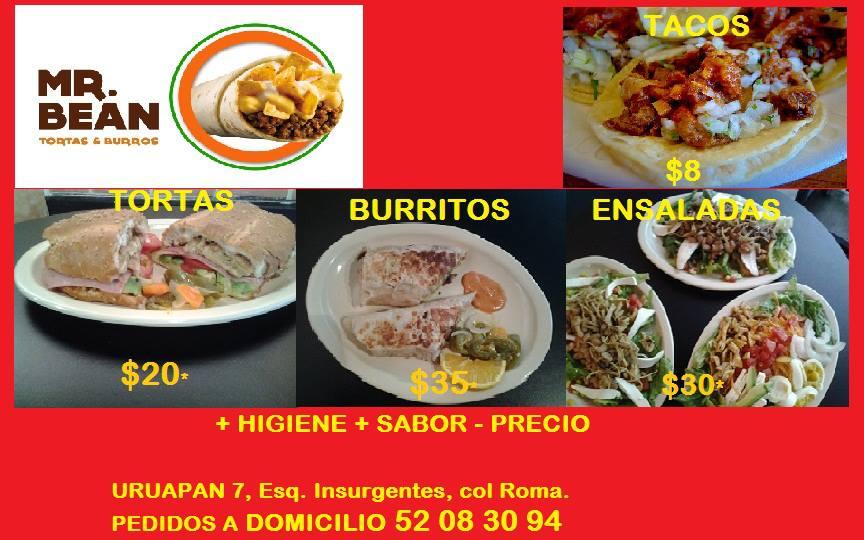 Menu at Mr.bean Tortas & Burros pub & bar, Mexico City