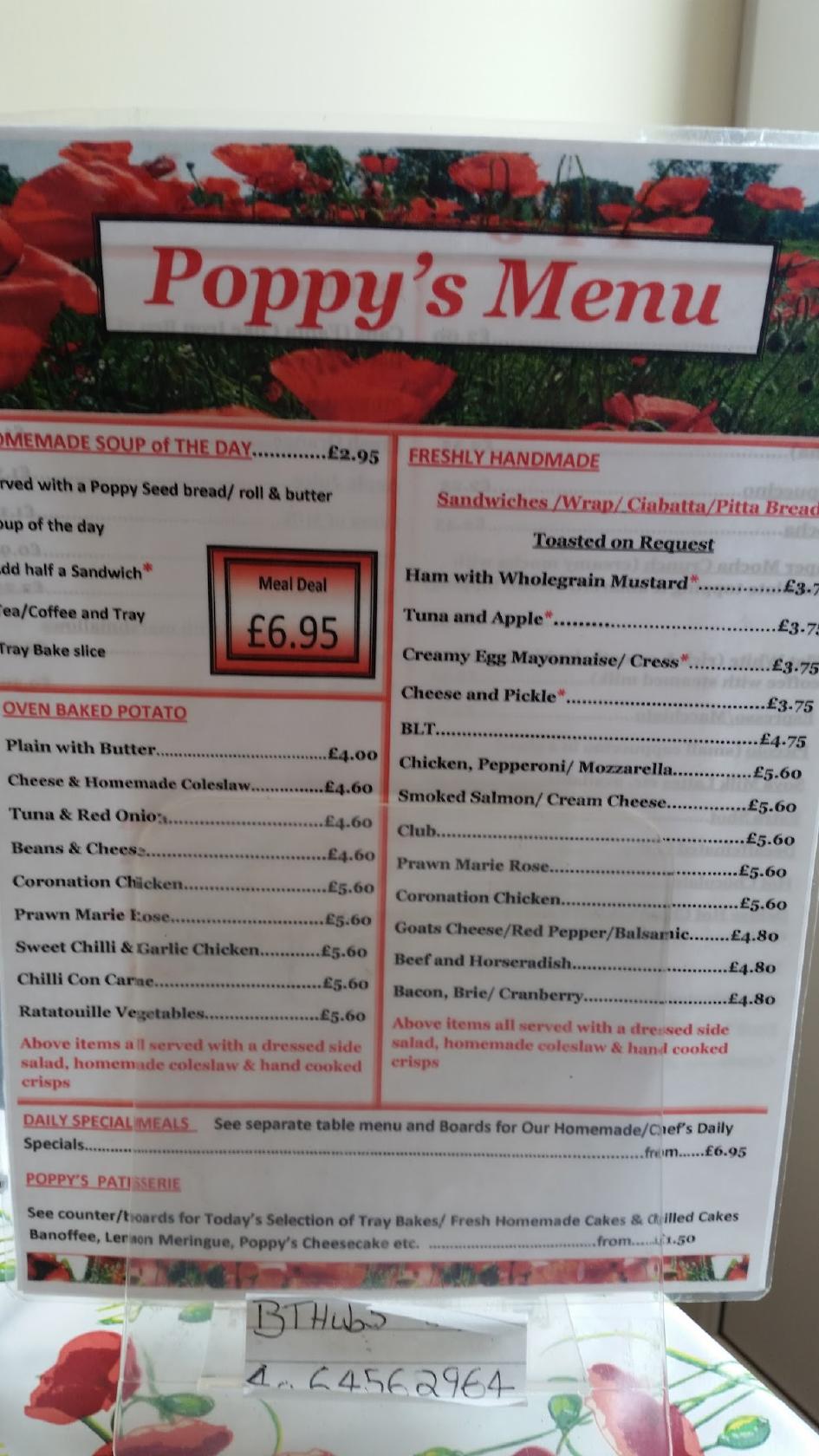 Menu at Poppy's Coffee Shop cafe, Golspie