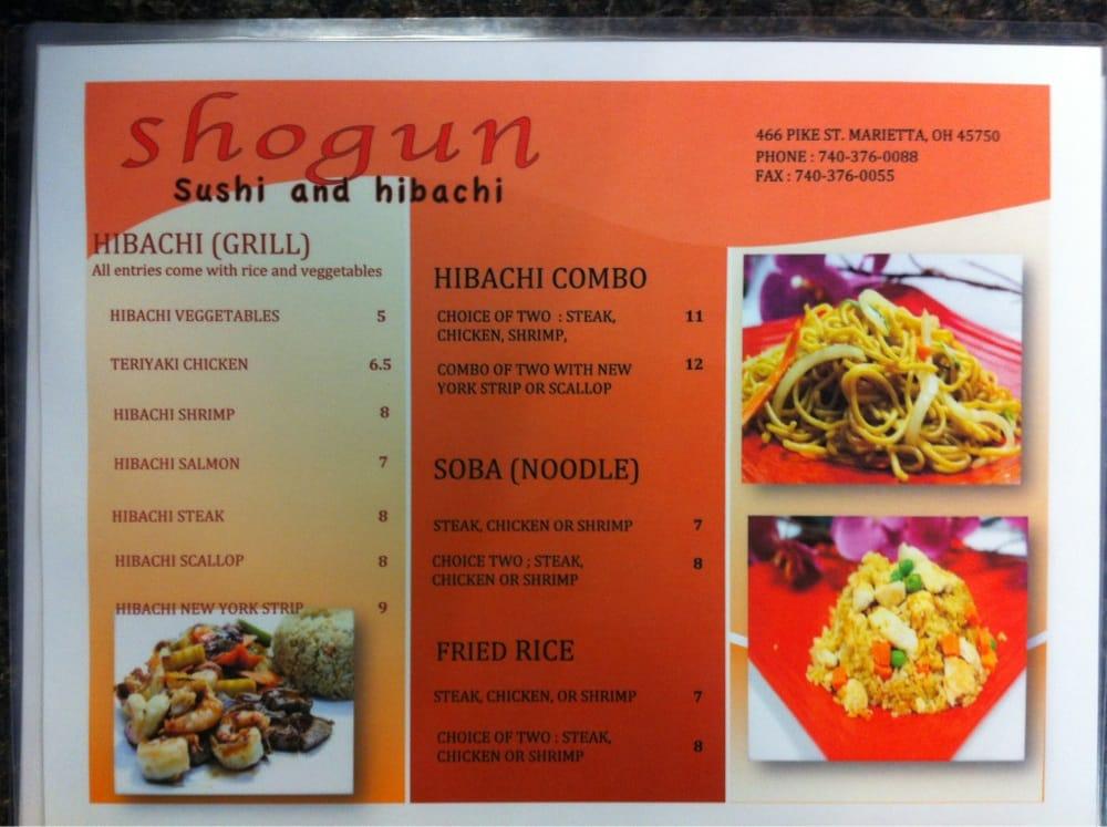 Menu at Shogun Sushi & Hibachi restaurant, Marietta
