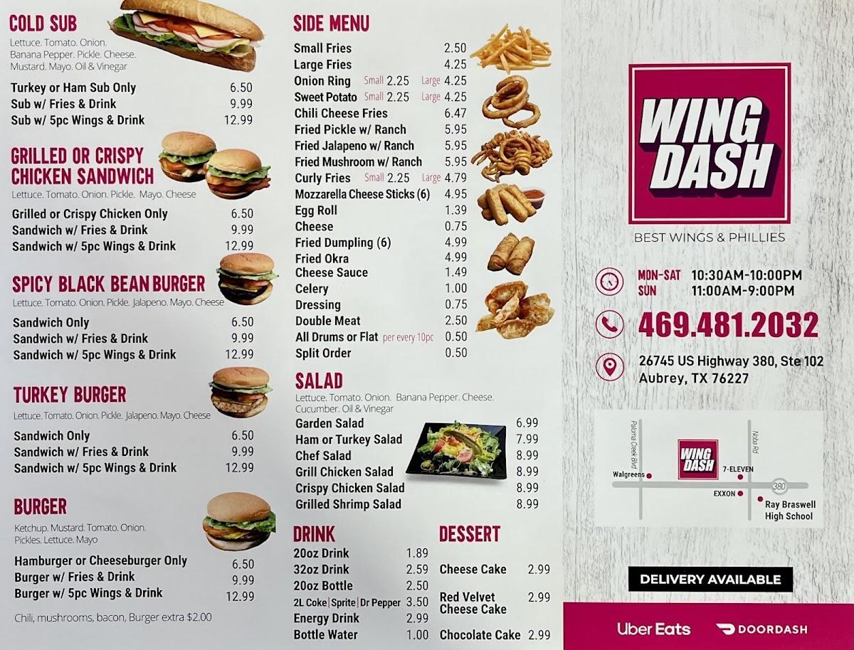 Carta del restaurante Wing Dash, Little Elm