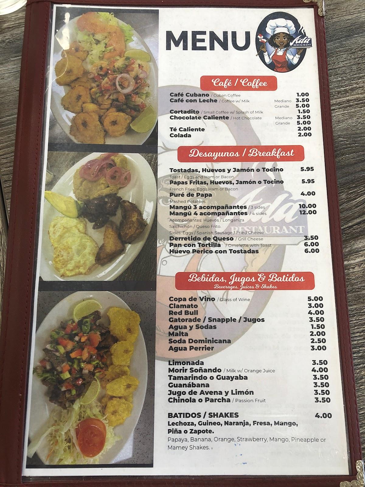 Menu at Ada Restaurant, Miramar