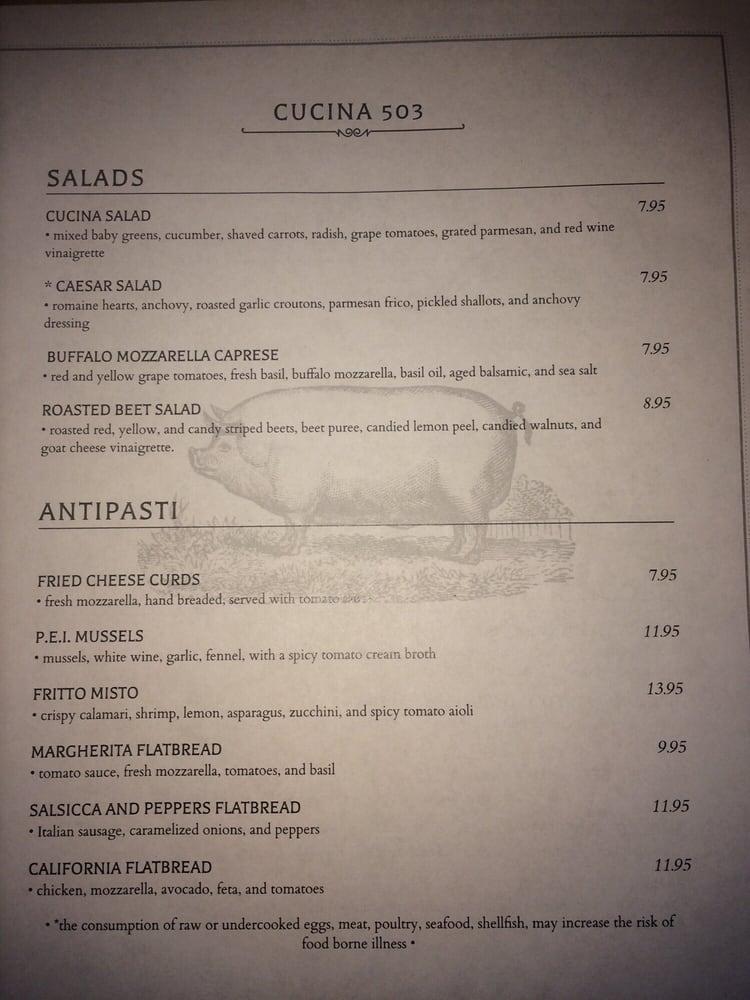 Menu at Cucina 503 restaurant, Augusta