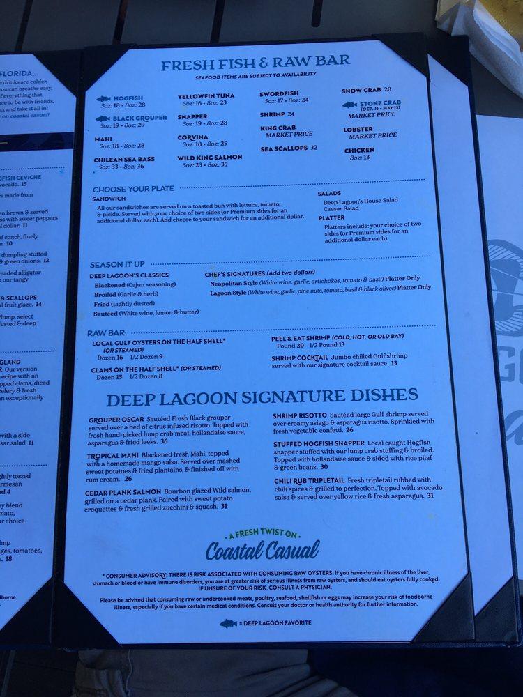 Menu at Deep Lagoon restaurant, Naples, Tamiami Trail N