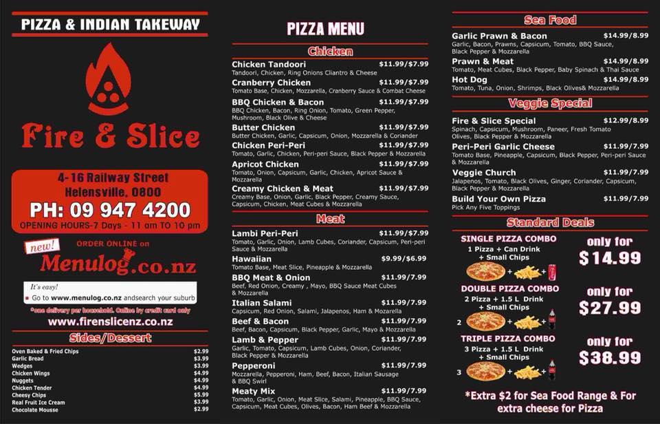 Menu at Fire n Slice - Pizza Helensville restaurant, Auckland