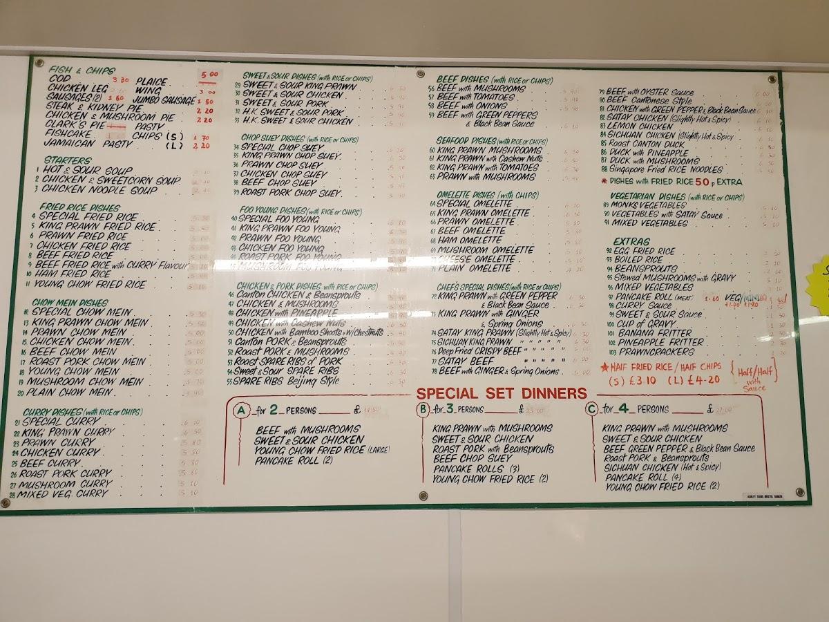 Menu at New Ki-Lee Fish Bar, Bristol