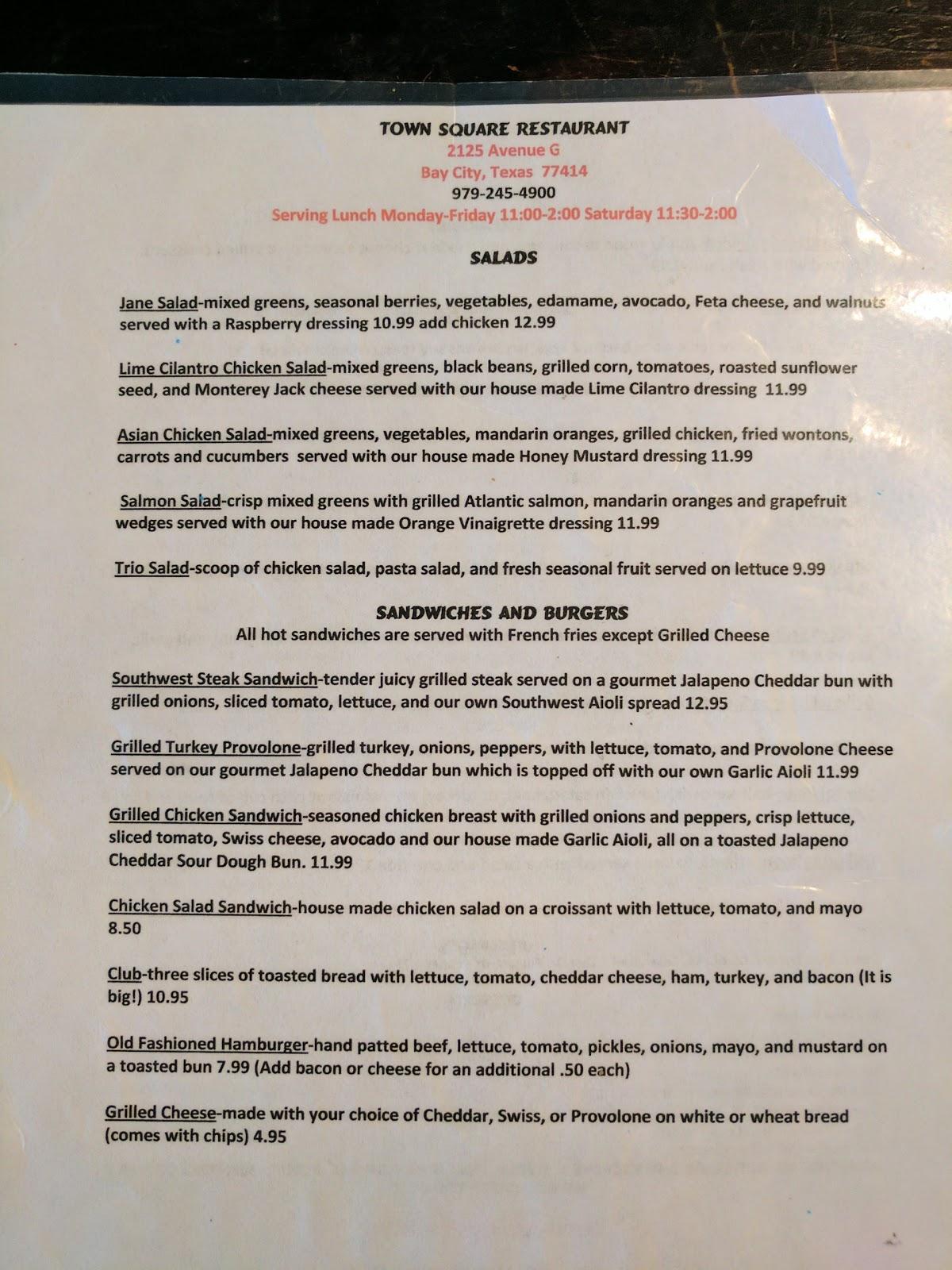 Menu at Nia's Towne Square Restaurant, Bay City