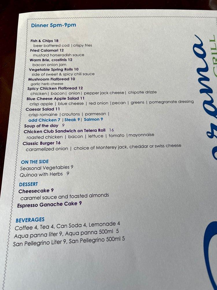 Menu at Panorama Bar & Grill, San Diego