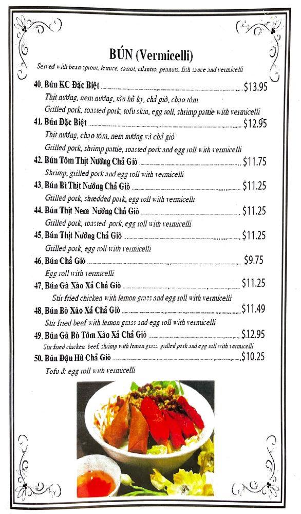 Menu at Pho KC restaurant, Wichita