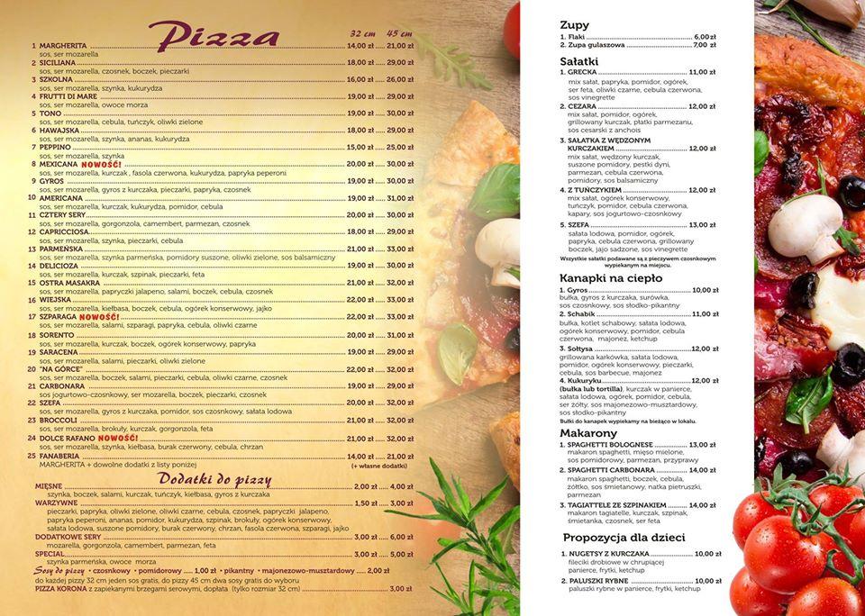 Menu at Pizzeria Na Górce, Borzechów