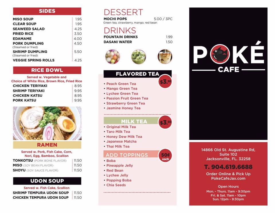 Menu at Poke Cafe, Jacksonville, Old St Augustine Rd #102
