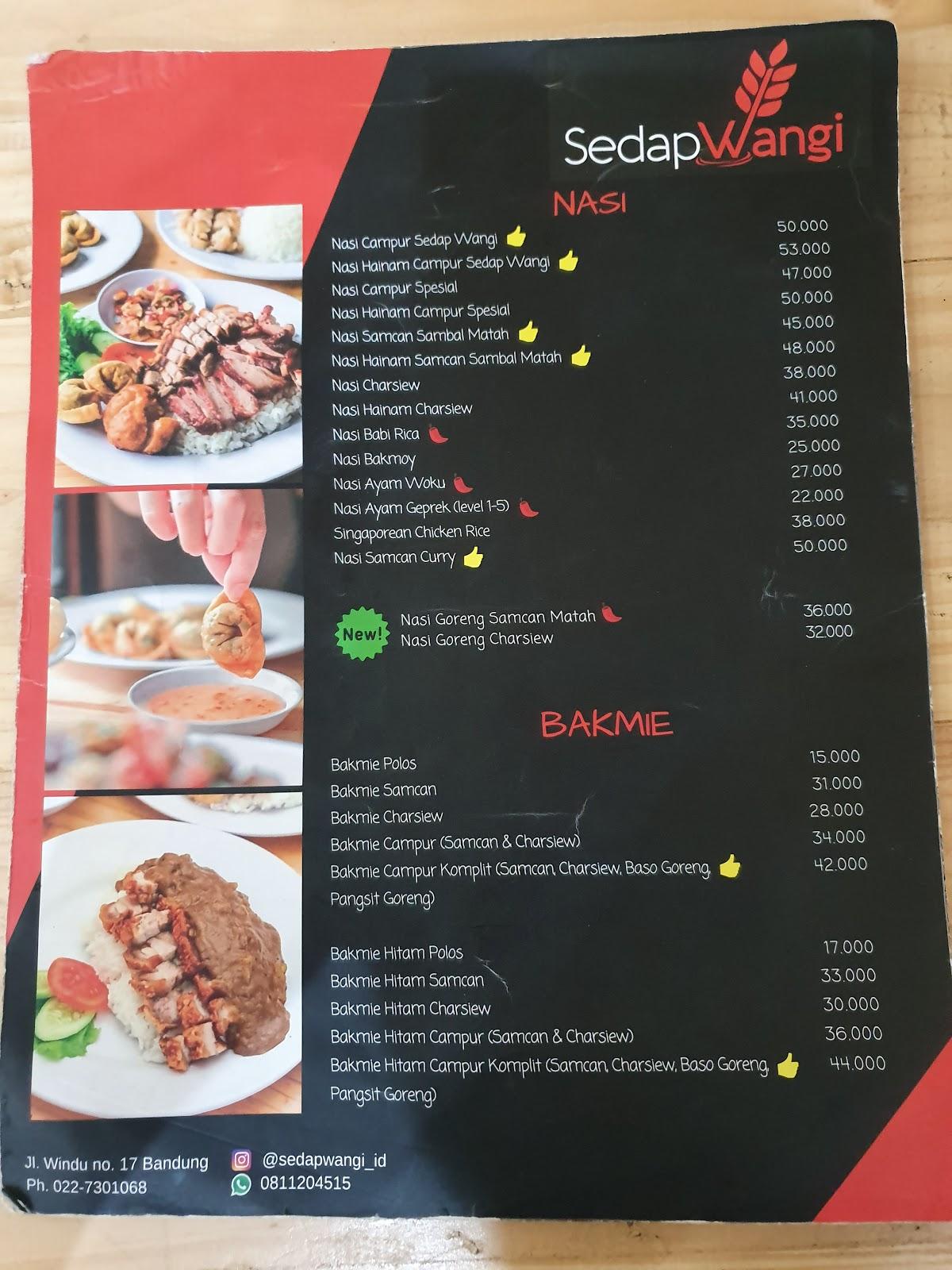 Menu at Sedap Wangi restaurant, Bandung