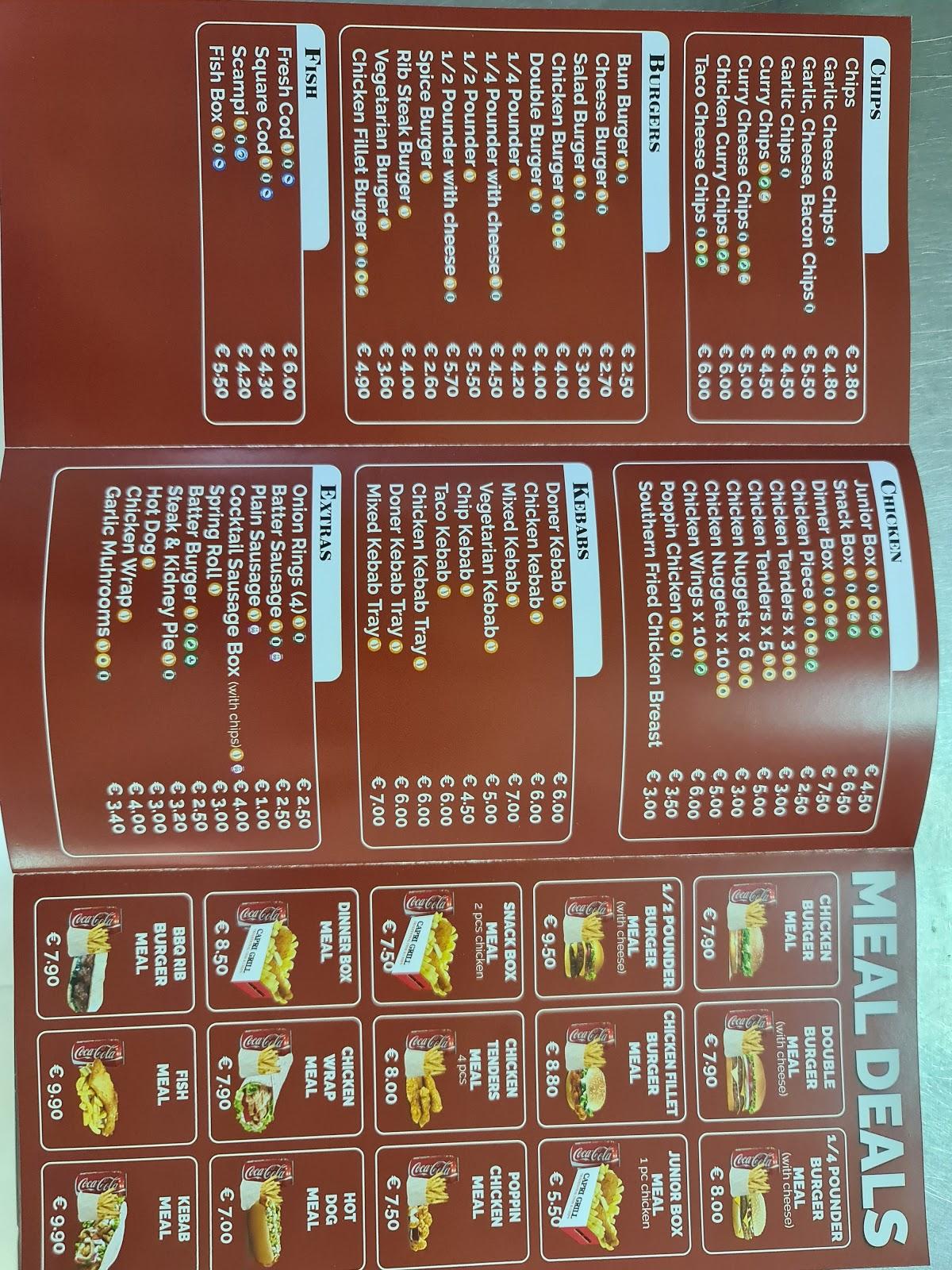 Menu at Capri Grill Ballyragget restaurant, Ballyragget, Castle St