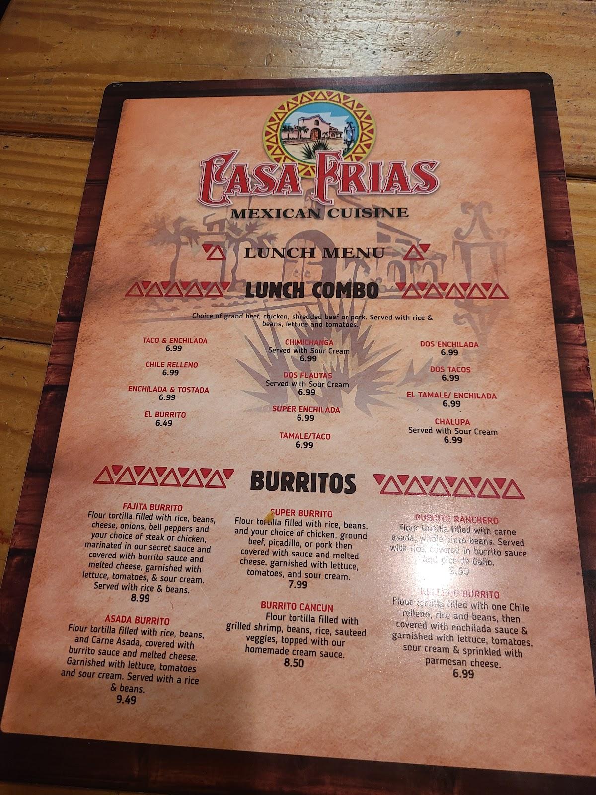Menu at Casa Frias Mexican Cuisine restaurant, Mayo