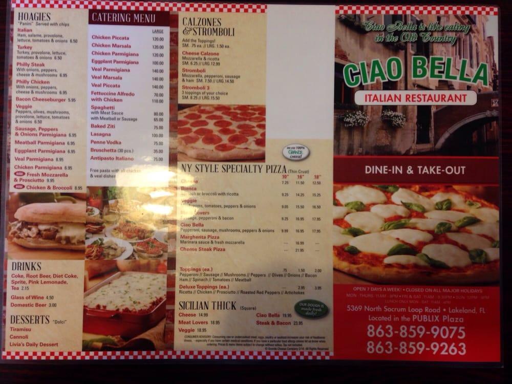 Menu at Ciao Bella Pizza & Pasta restaurant, Lakeland, N Socrum Loop Rd