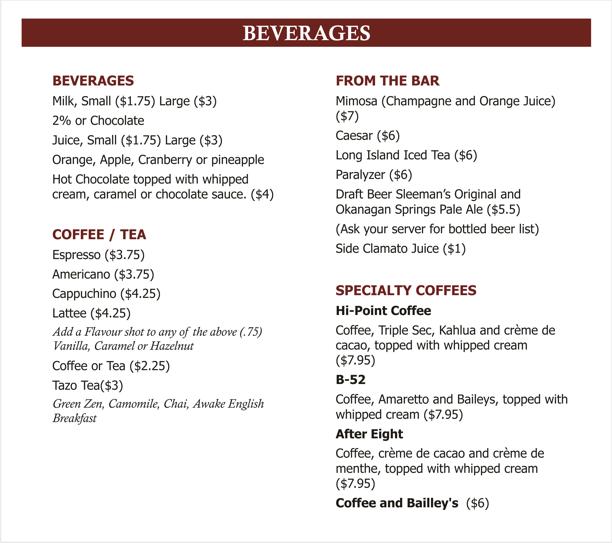 Menu at Hi-Point Restaurant & Lounge, West Hawk Lake