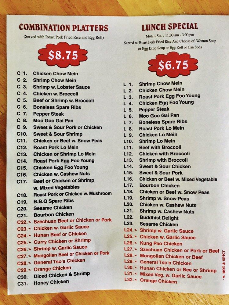 Menu at Jackie's Chinese Restaurant, Marco Island