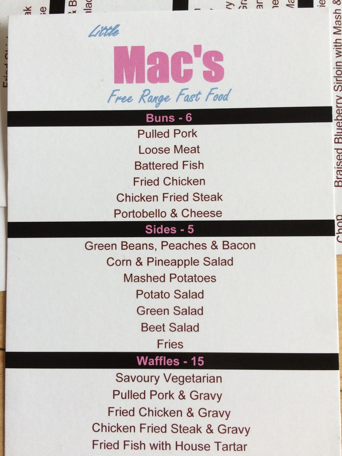 Menu at Little Mac's restaurant, Ottawa