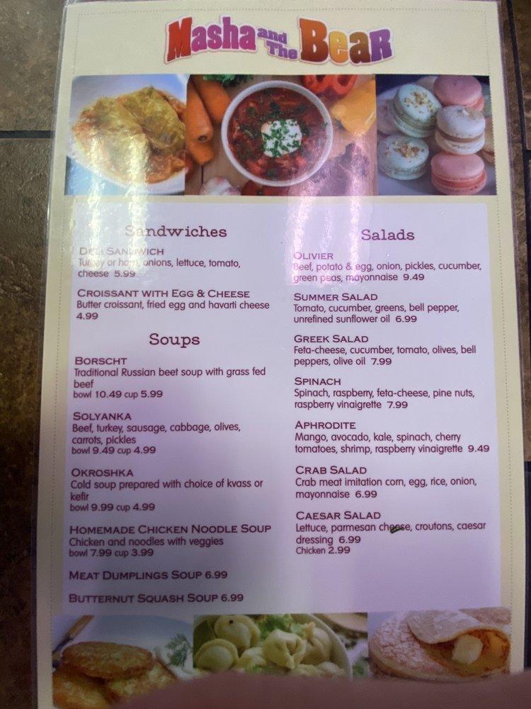 Carta de Masha and the Bear Russian Cafe, Aurora, E Iliff Ave