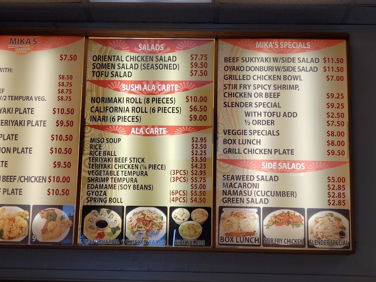 Menu at Mika's Japanese Restaurant, Fresno