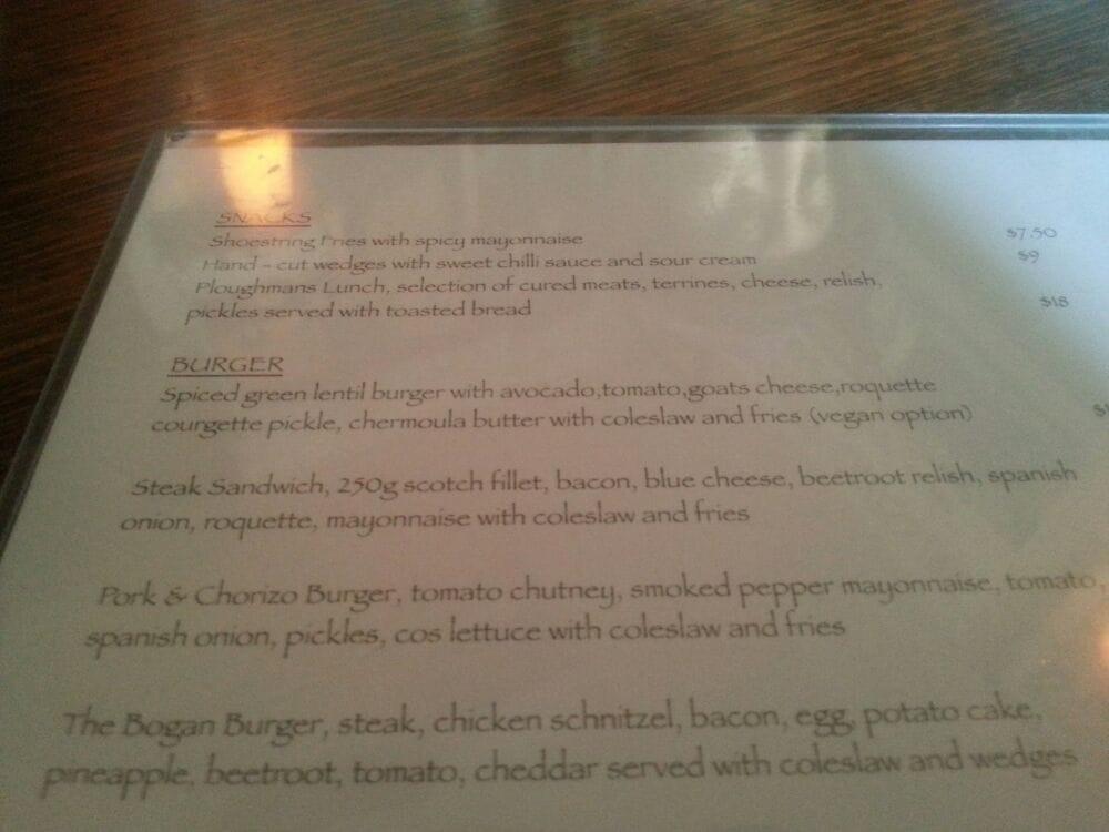 Menu at Napier Hotel restaurant, Fitzroy