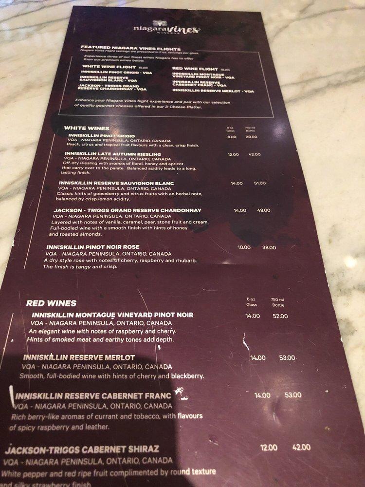 Menu at Niagara Vines pub & bar, Niagara Falls
