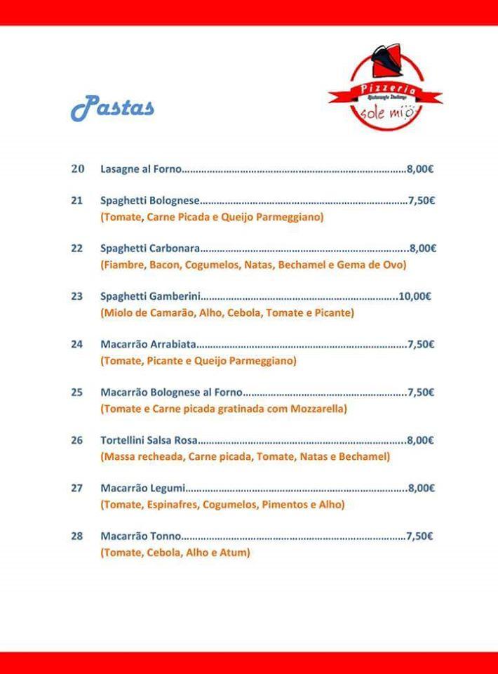 Menu at O Sole Mio restaurant, Seia