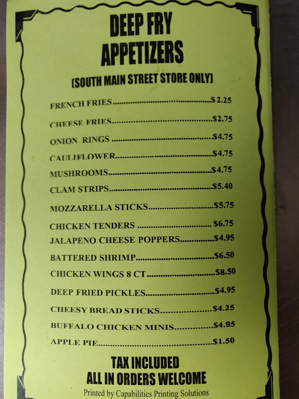 Menu at Southside Sub Shop fast food, Elmira, 374 S Main St