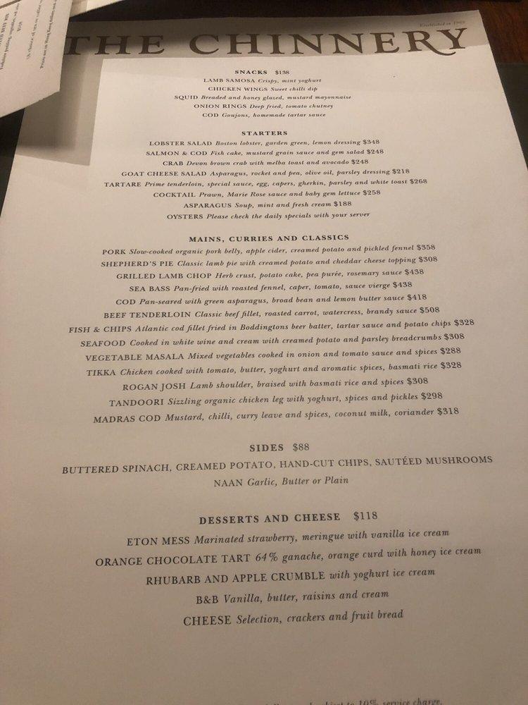 Menu at The Chinnery pub & bar, Hong Kong, 5 Connaught Rd Central