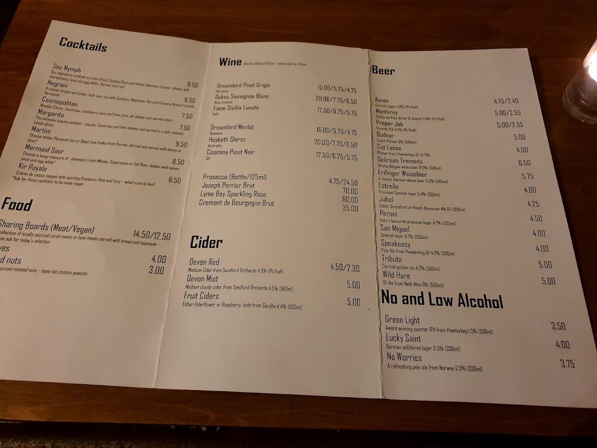 Menu at The Mermaid pub & bar, Exeter