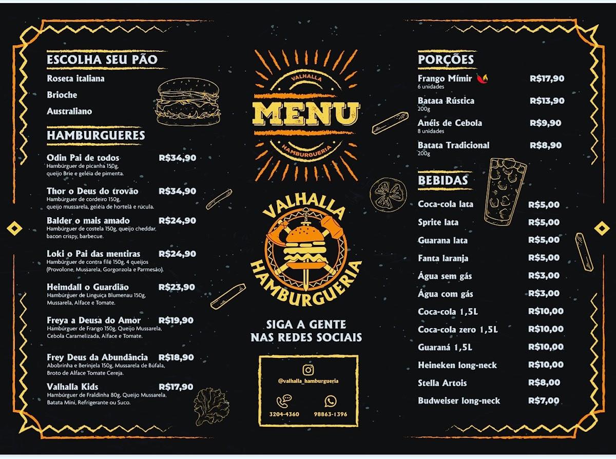 Menu at Valhalla Hamburgueria restaurant, Florianópolis