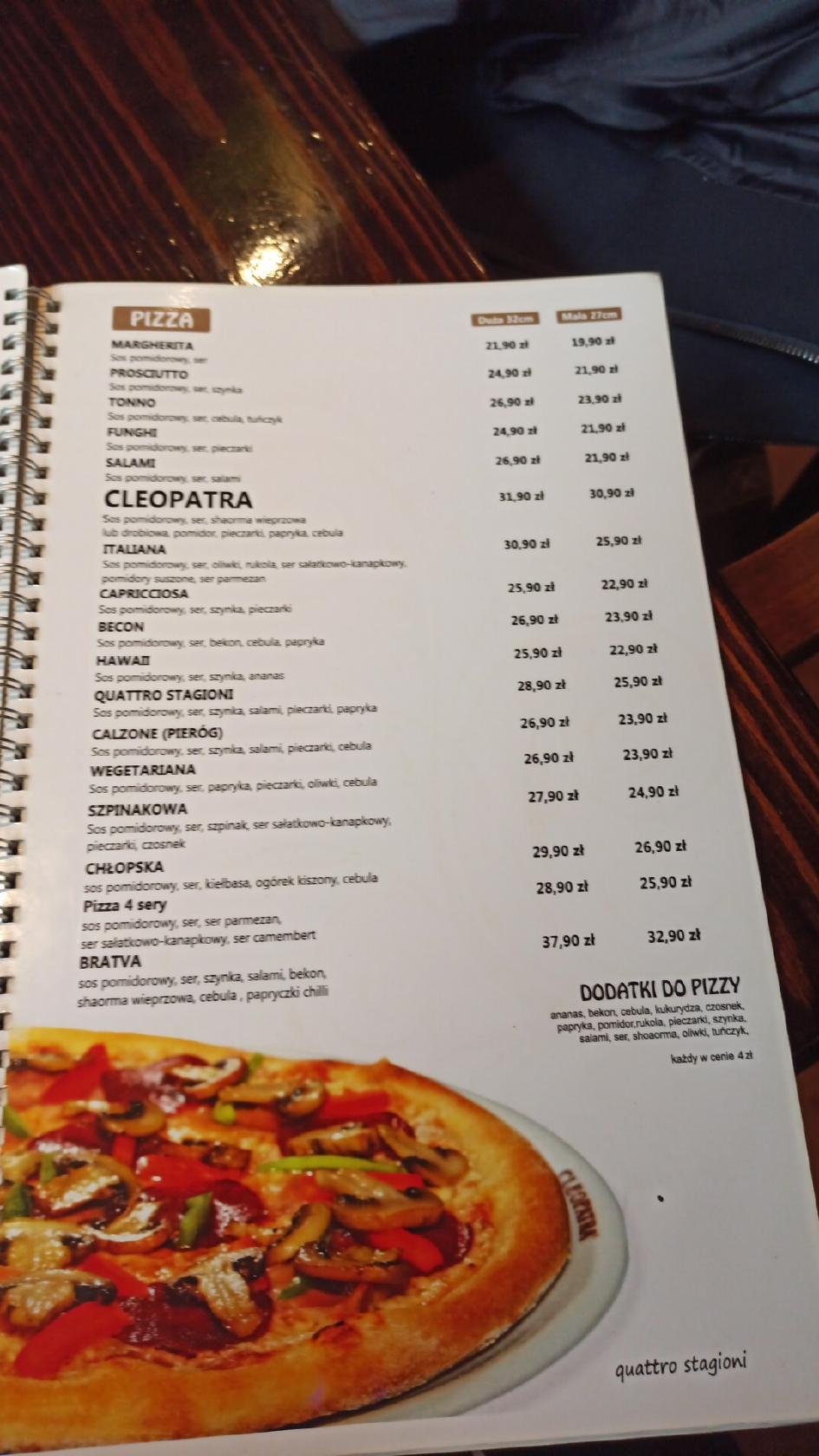 Menu at Cleopatra restaurant, Wloclawek, Warszawska 17