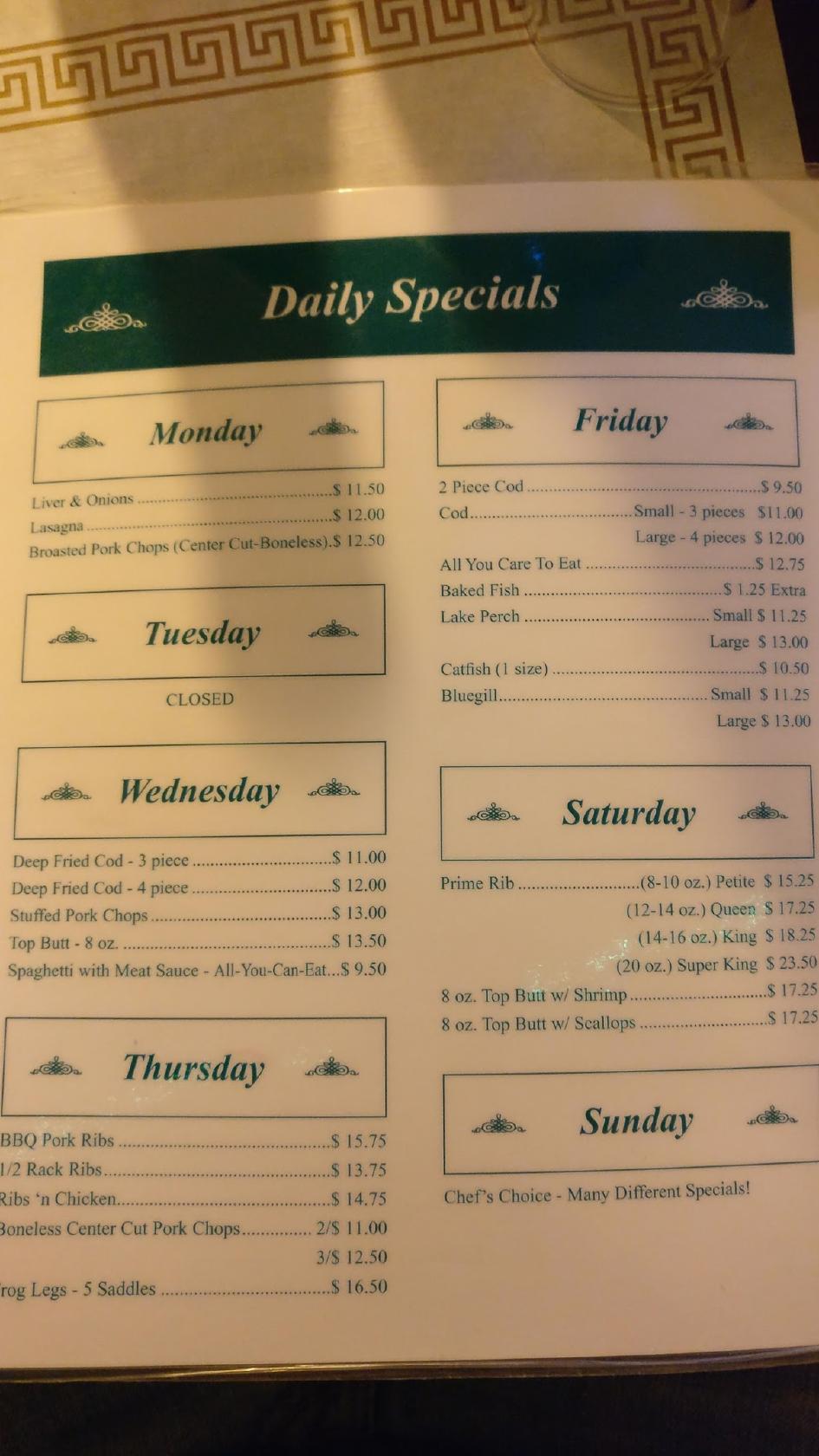 Menu at Wayside Inn restaurant, Jefferson, W4820 US-18