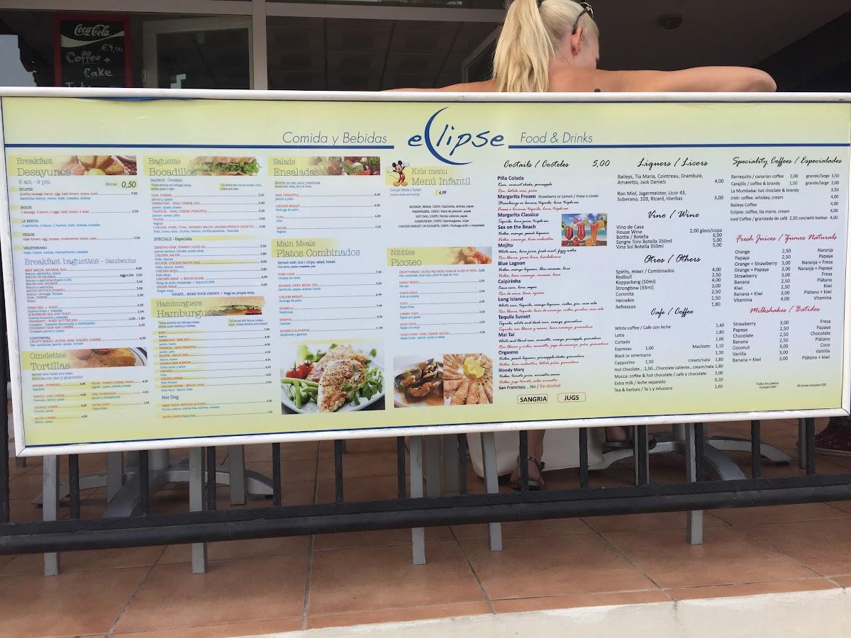 Menu at BAR CAFETERÍA ECLIPSE, Costa Adeje, C. el Jable