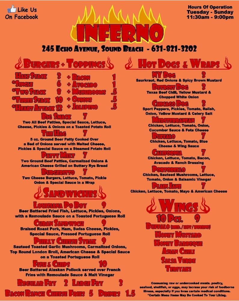 Menu at Inferno The Restaurant, Sound Beach