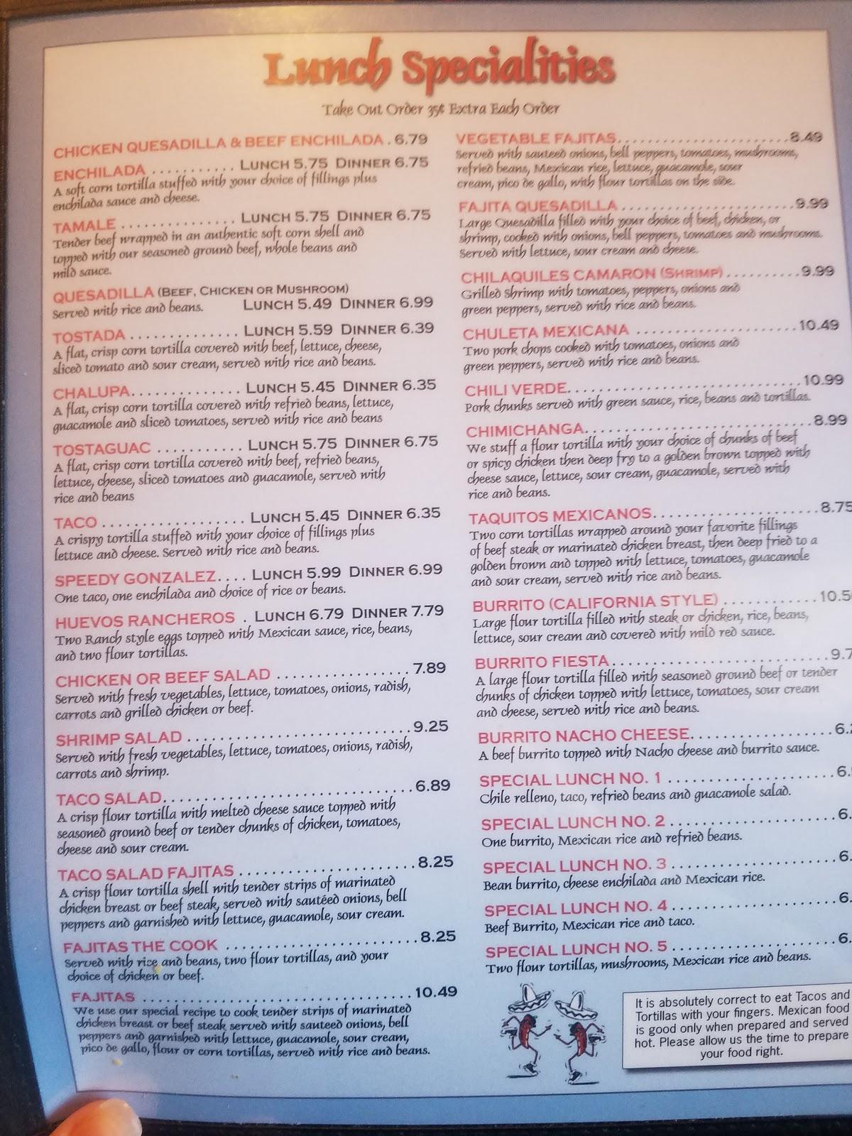 Menu at My Guadalajara Mexican Restaurant, Stanford