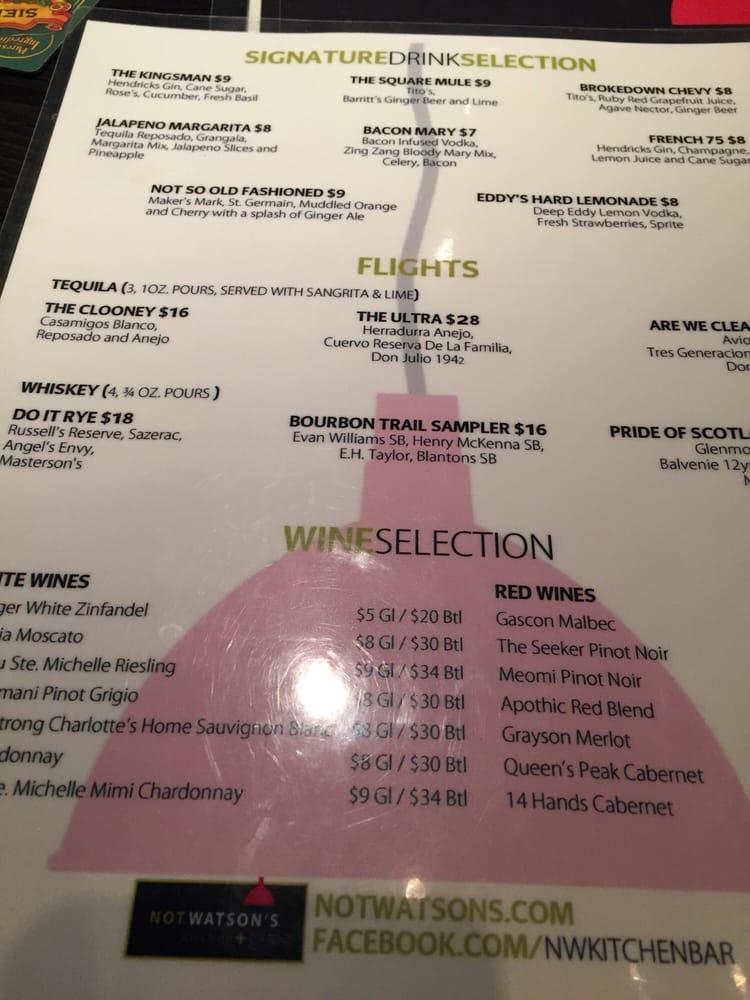Menu at Not Watson's Kitchen + Bar, Knoxville