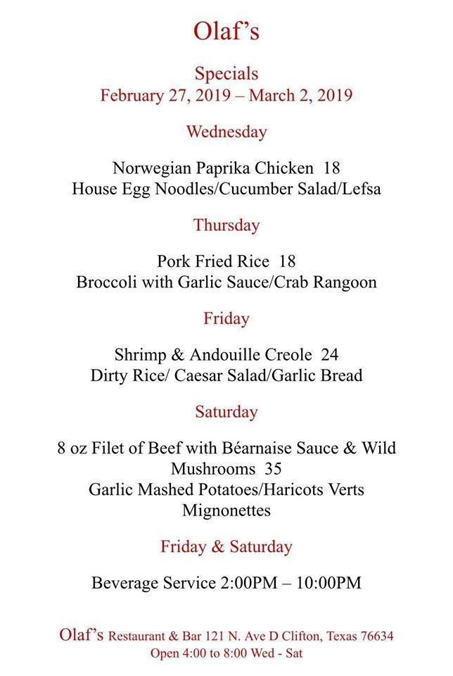 Menu at Olaf's Restaurant and Bar, Clifton